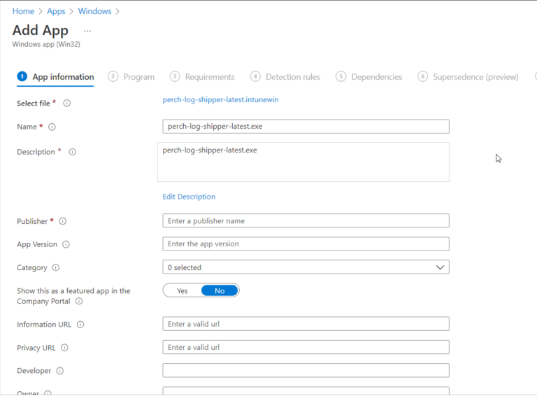 Install Perch Log Shipper with Intune